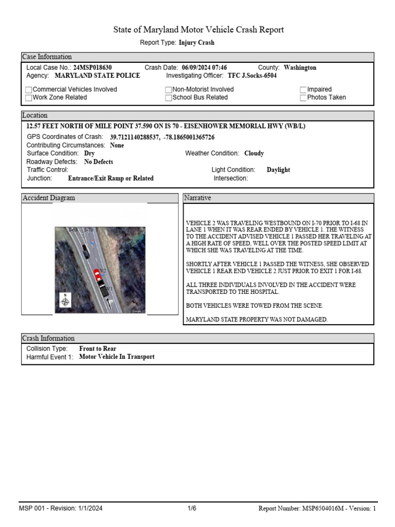 Maryland Injury Crash Report: I-70 Incident | PDF | Traffic Collision ...