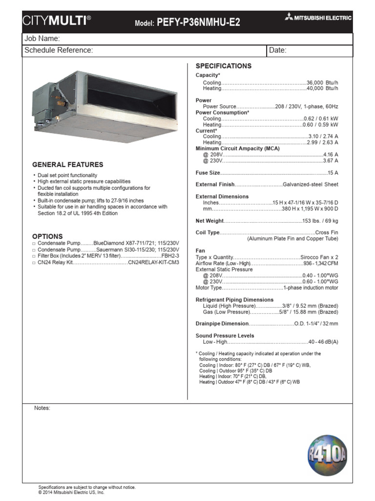 PEFY P36NMHU E2 - Submittal | PDF | Air Conditioning | Building Engineering