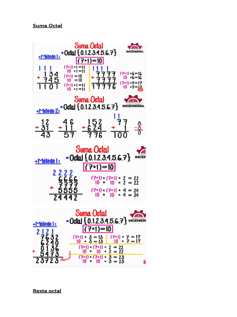 Suma y Resta Octal | PDF
