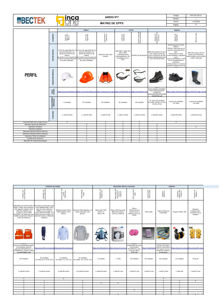 Anexo 12. Matriz de EPPS | PDF | Sector secundario de la economía | Materiales
