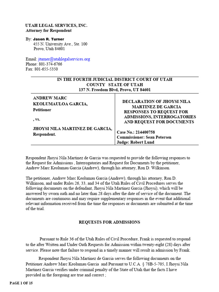 1) - English Request For Admissions & Interrogatories Answers From ...