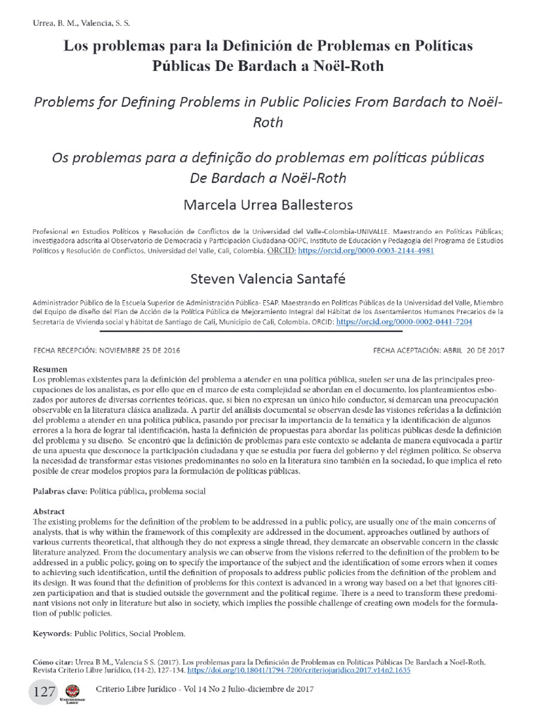 Vista de Los Problemas para La Definición de Problemas en Políticas ...