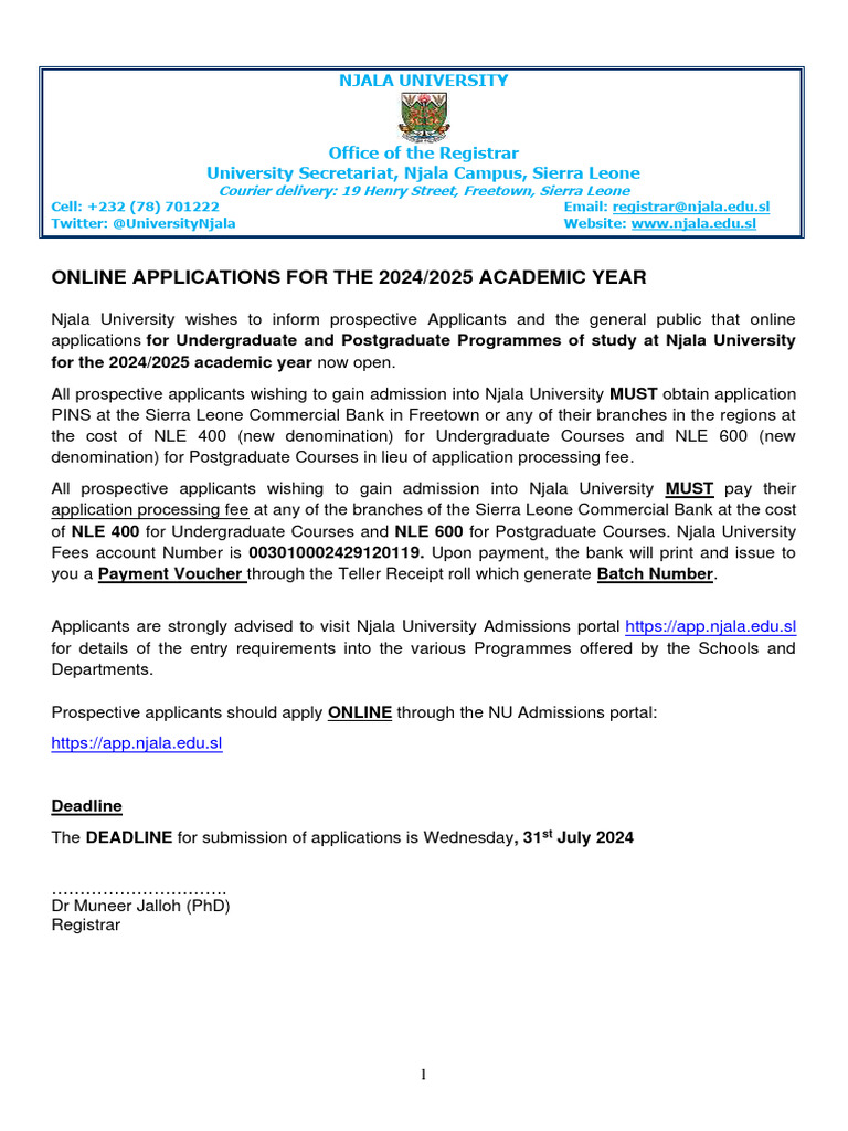 NU Advert_ Admissions for 2024-2025 Academic Year | Download Free PDF | Bachelor's Degree ...