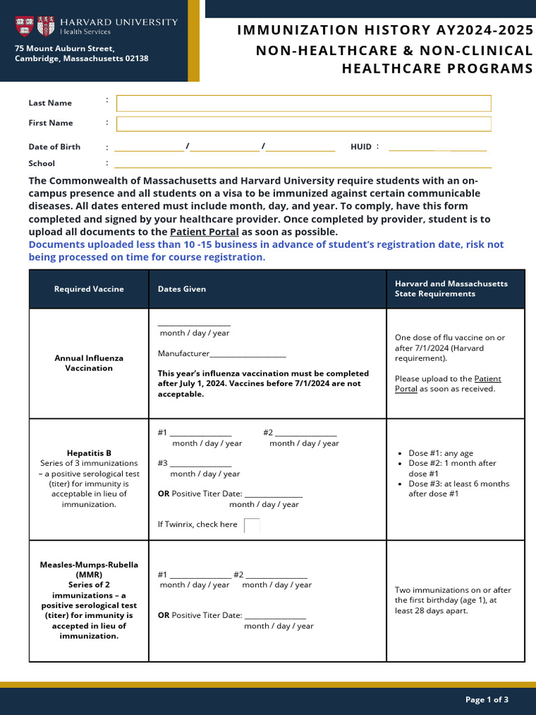 2 Immunization History Form Non Healthcare FILLABLE | PDF | Vaccines ...