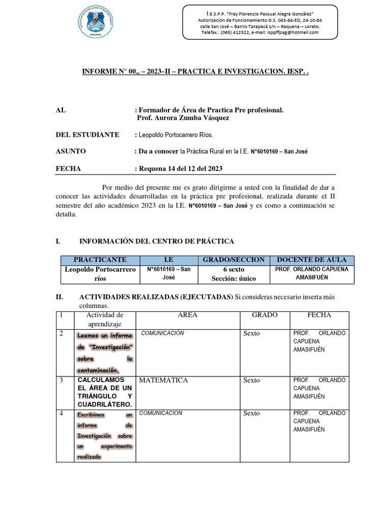 Informe .Prac. Primaria Vii Leo | PDF | Triángulo | Aprendizaje