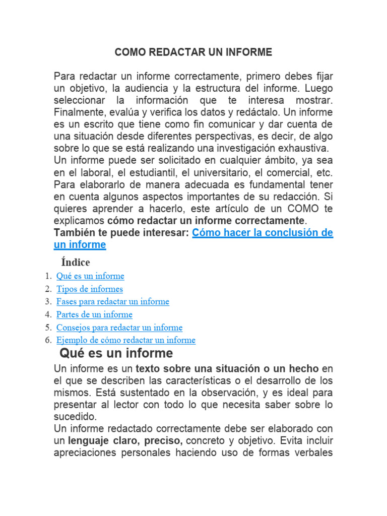 Como Redactar Un Informe | Descargar gratis PDF | Información ...
