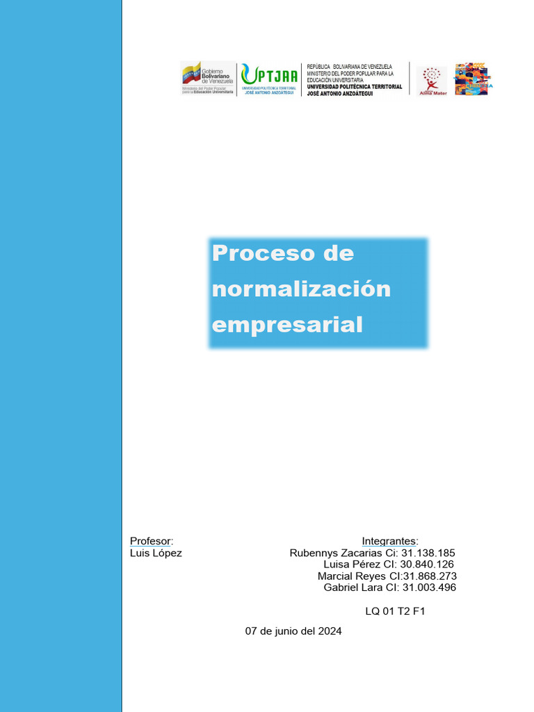 Proceso de Normalización Empresarial LQ 01 T2 F1 | PDF | Business | Calidad (comercial)