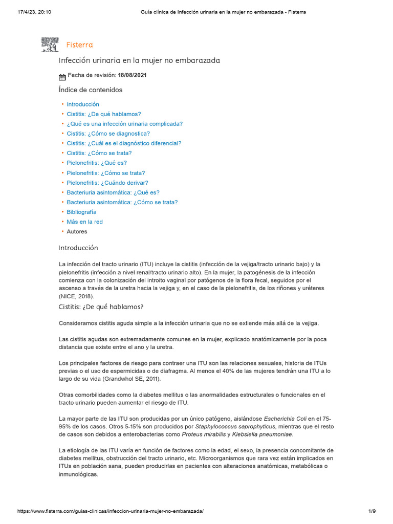 Guía ITU Mujer No Embarazada | PDF | Infección del tracto urinario | Sistema urinario