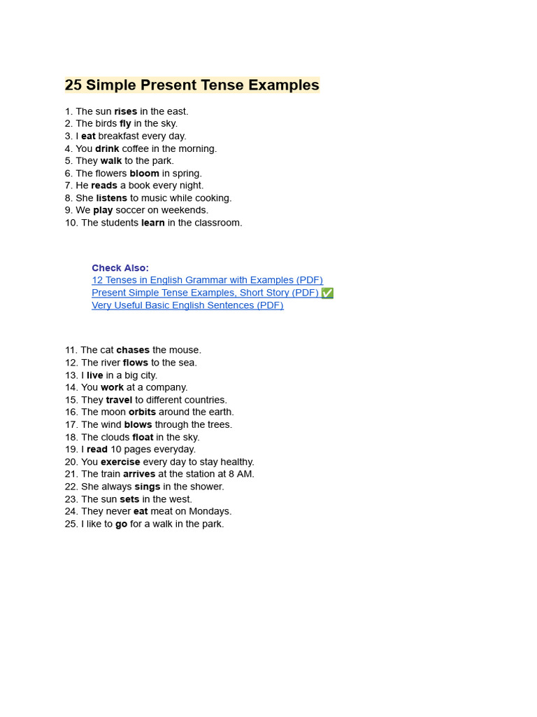 Simple Present Tense Examples | PDF
