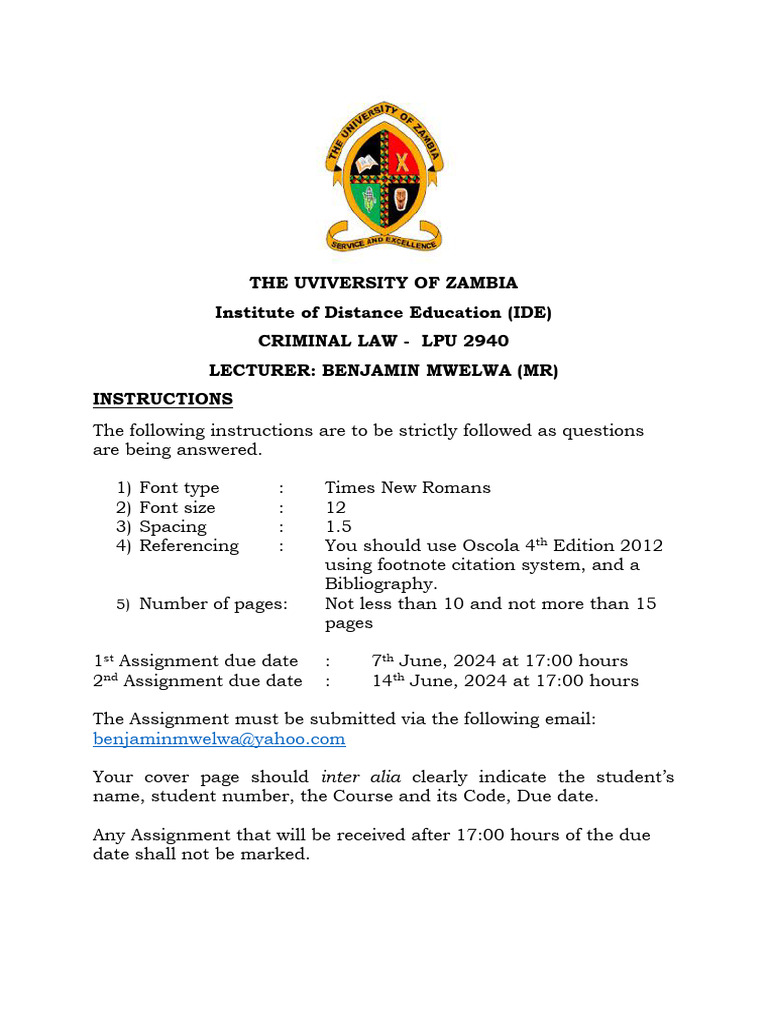 Unza Assignments - LLB | PDF | Criminal Justice | Crime & Violence