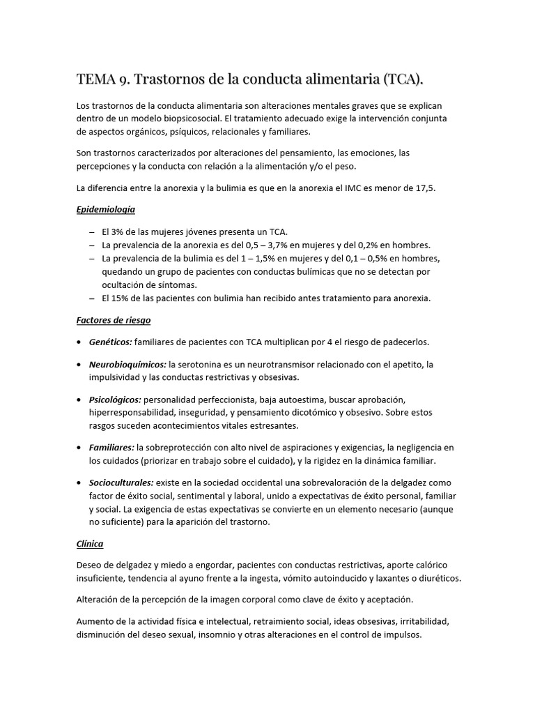 Tema 9. Tca | PDF | Desorden alimenticio | Anorexia nerviosa