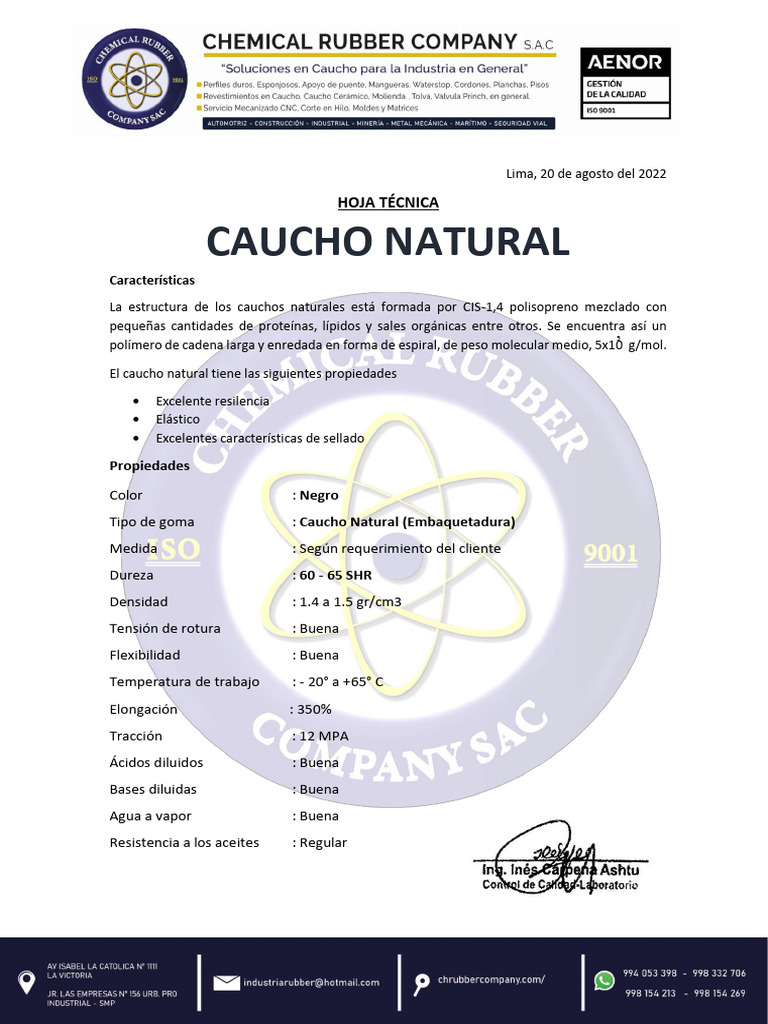 FICHA TECNICA CAUCHO NATURAL CHE | PDF