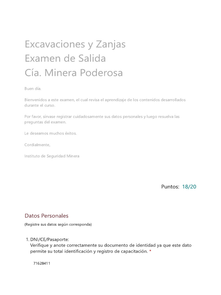 Excavaciones y Zanjas Examen de Salida Cía | PDF
