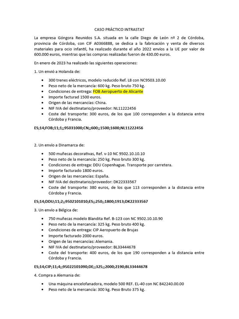 Caso Prã Ctico Intrastat | PDF | Economias | Transporte