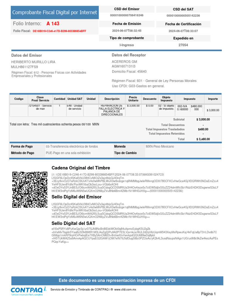 Folio Interno:: Comprobante Fiscal Digital Por Internet | PDF | Dinero