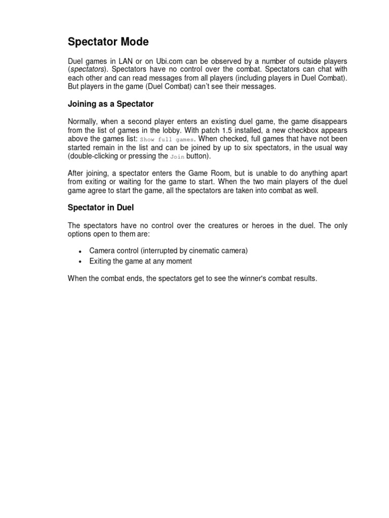 HOMM5 Spectator Mode | PDF