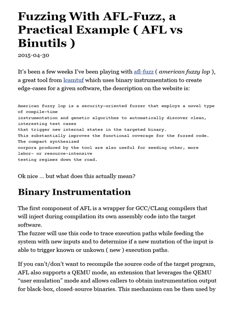 AFL-Fuzz Guide for Security Experts | PDF | Software Development ...