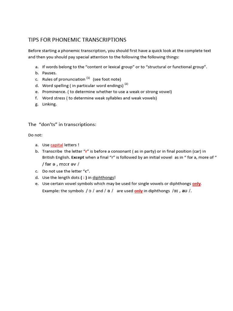 Tips For Phonemic Transcription | PDF