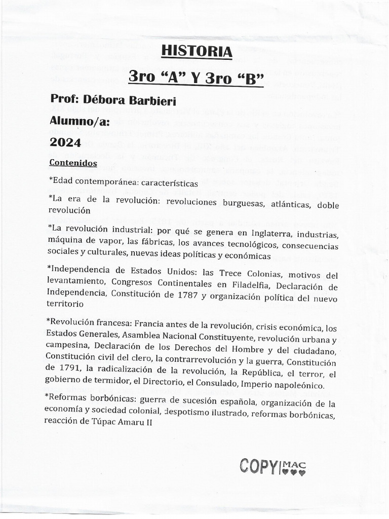 3ro A y B - Nuestra Señora - Historia - Debora Barbieri $5000 | PDF