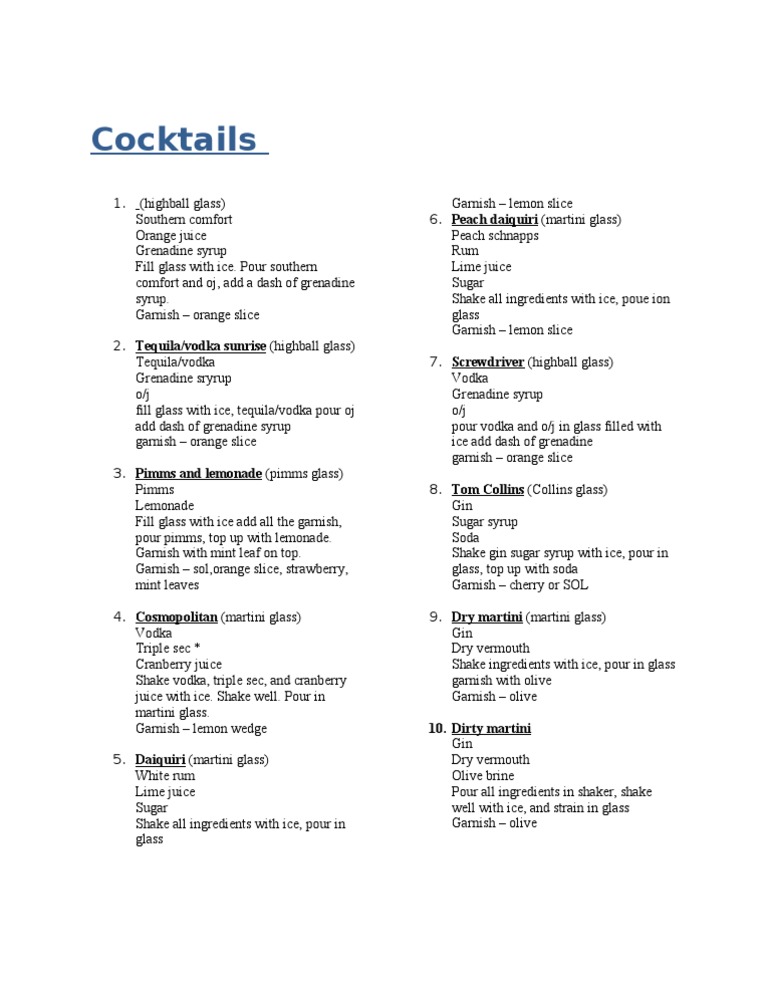 10 Easy Cocktail Recipes to Try | PDF
