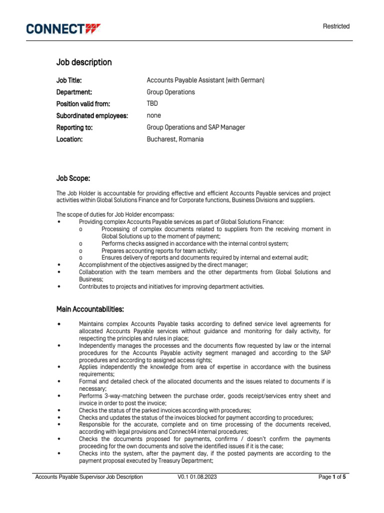Accounts Payable Assistant Job Description | PDF | Accounts Payable ...