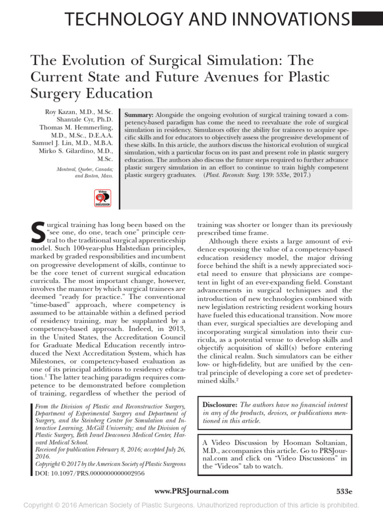 The Evolution of Surgical Simulation The | PDF | Simulation | Surgery