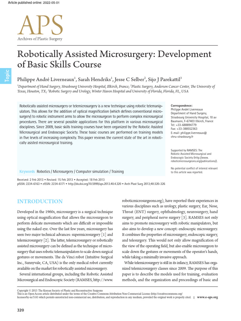 Robotically Assisted Microsurgery Development of Basic Skills Course ...