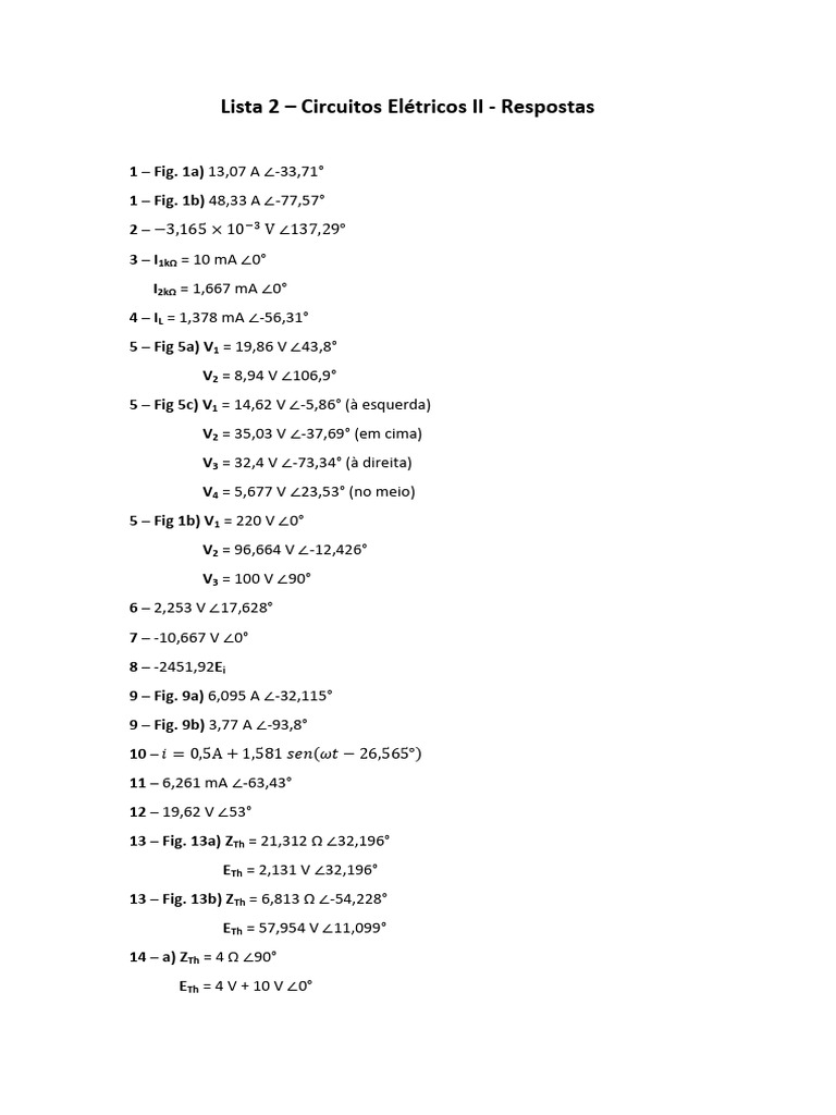 Lista 2 - Respostas | PDF