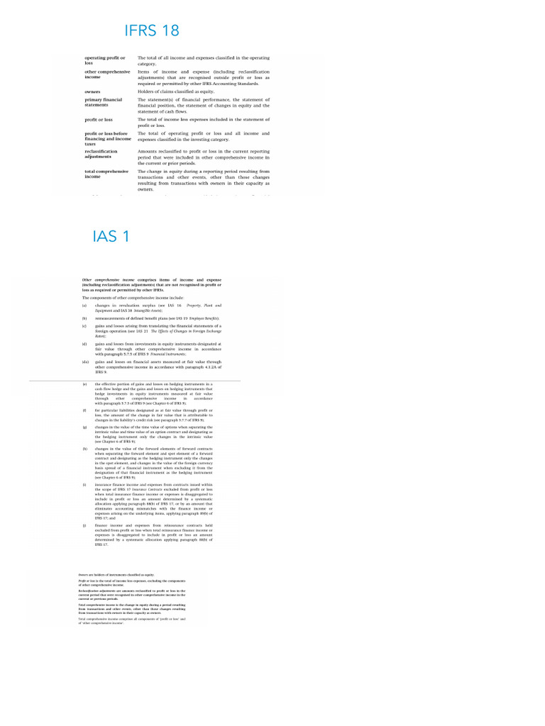 IFRS 18 and IAS 1 TCI Related Definitions | PDF