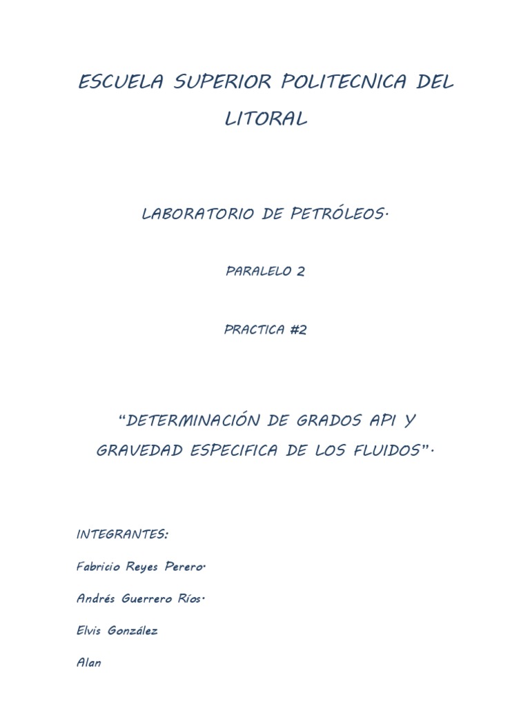 Determinación de Grados API y Gravedad Especifica de Los Fluidos | PDF ...