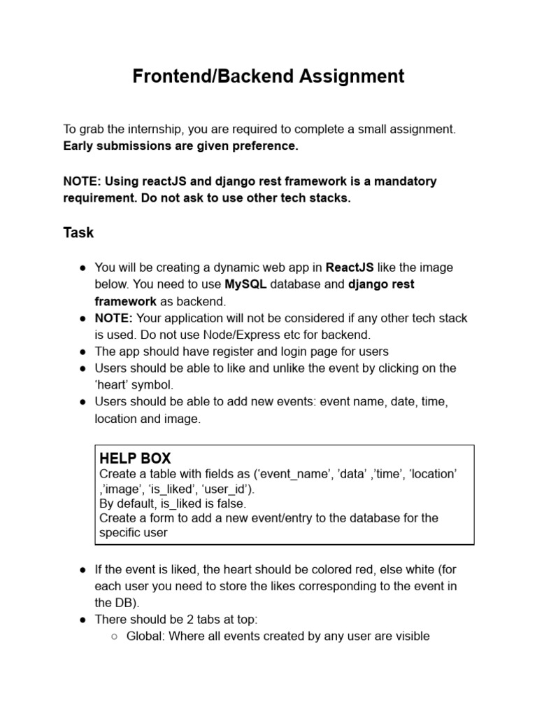 Frontend - Backend Assignment | PDF | Databases | Information Technology Frontend - Backend Assignment | PDF | Databases | Information Technology