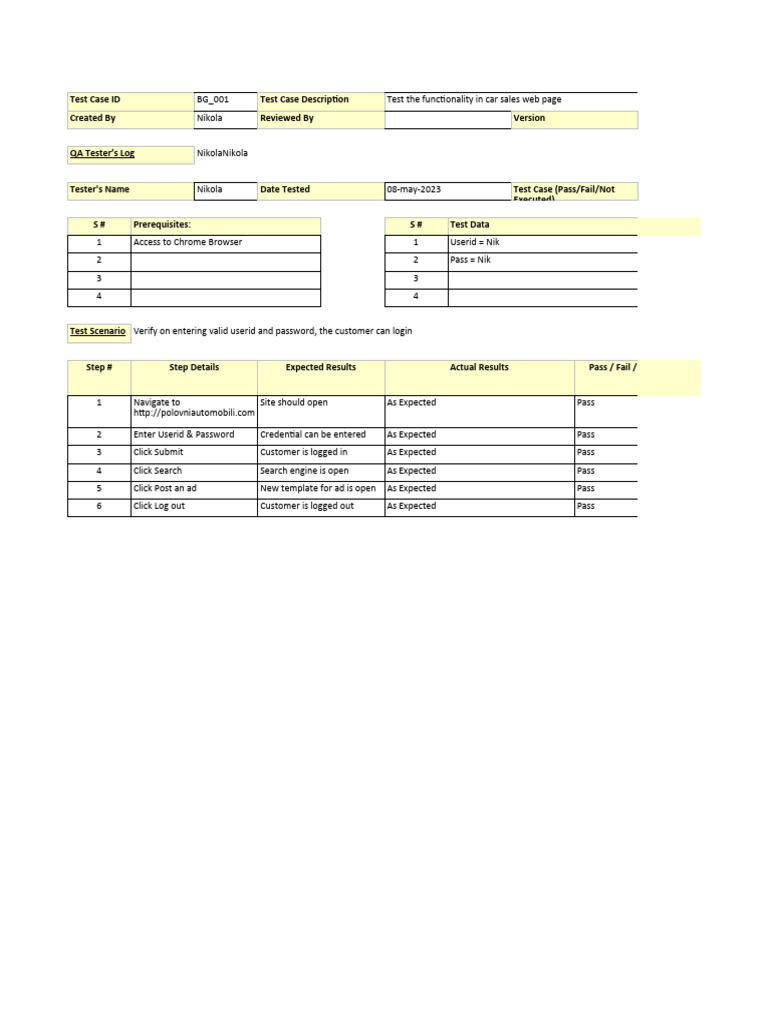 Test Case Template Download Free Pdf Login Computer Security