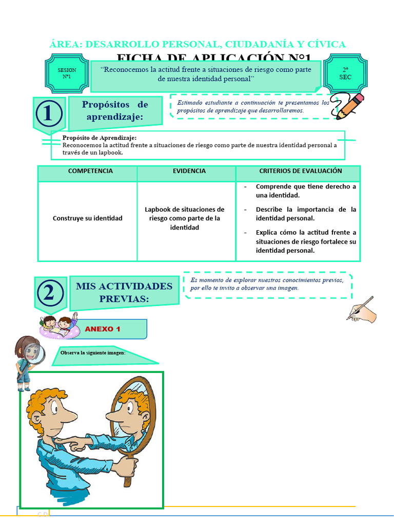 2° Ficha de Aplicación-Sesión1-Sem.1-Exp.1 - DPCC | PDF | Evaluación | Aprendizaje