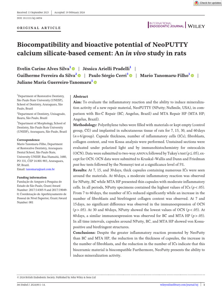 Int Endodontic J - 2024 - Silva - Biocompatibility and Bioactive ...