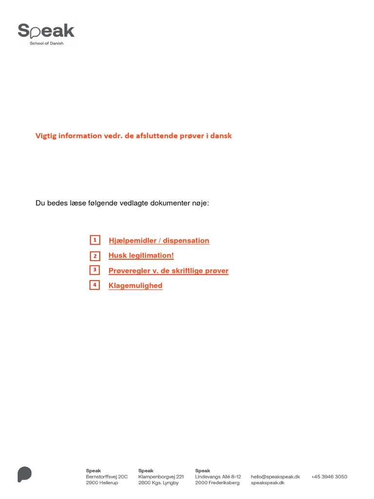 Vigtig Information Vedr. de Afsluttende Prøver I Dansk | PDF