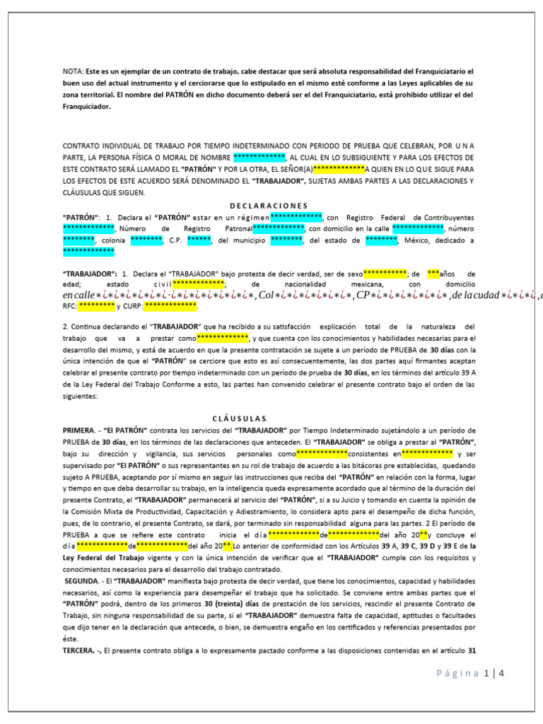 3 Machote de contrato laboral | PDF