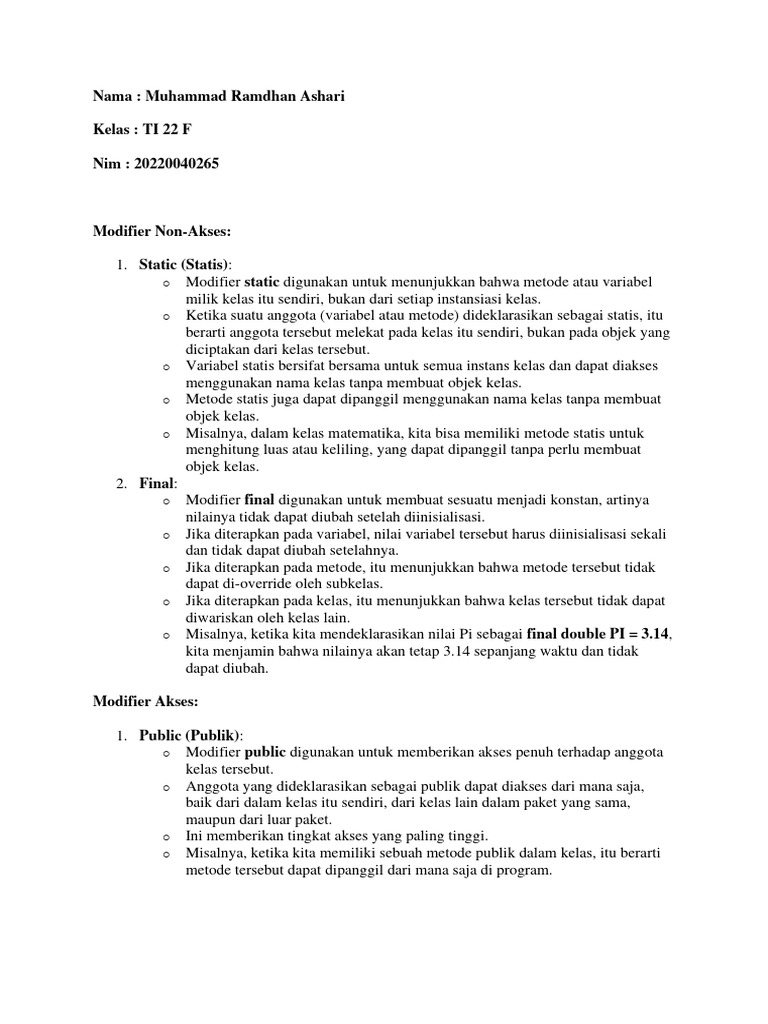 Laporan Modifier Example | PDF