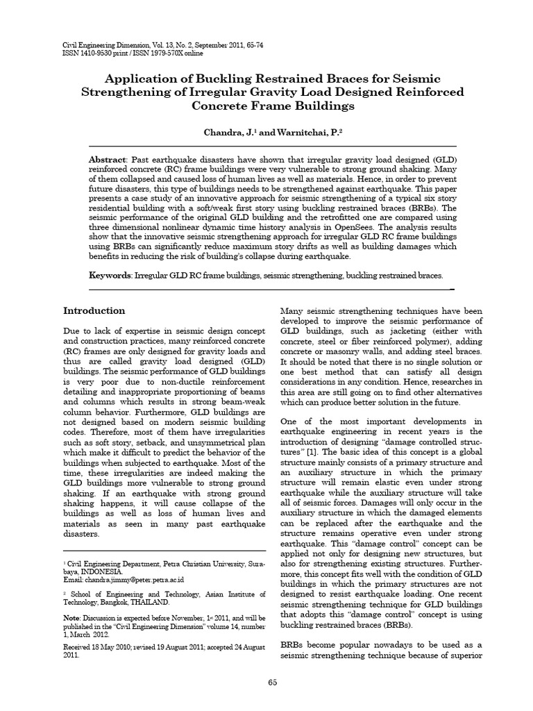 Application of Buckling Restrained Braces For Seismic Strengthening of Irregular Gravity Load ...