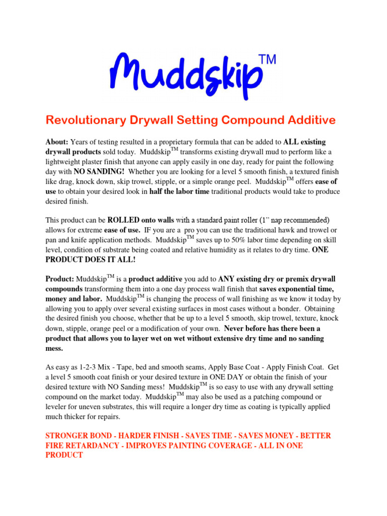 press-release-muddskip-3in1-drywall-additives | PDF