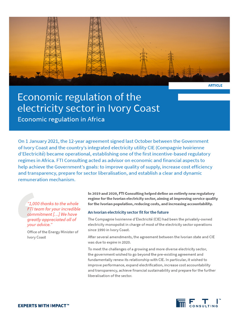 Economic Regulation Electricity Sector Ivory Coast | PDF | Consultant ...