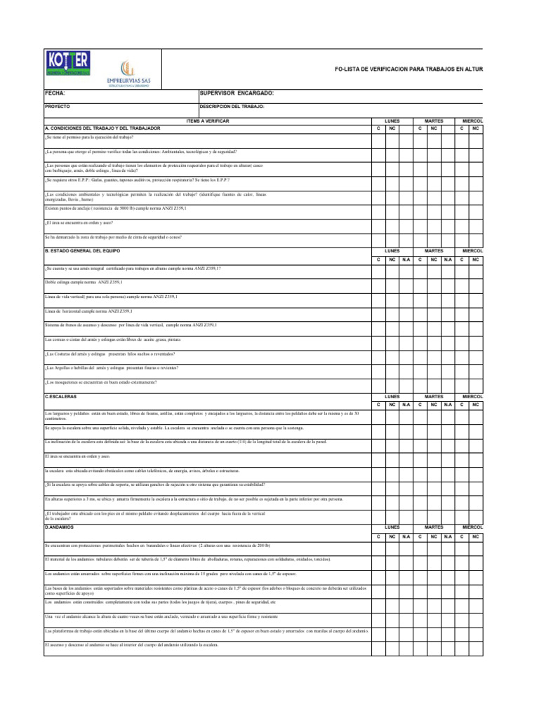 For-Sst-12 Fo-Lista de Verificacion para Trabajos en Alturasformato ...