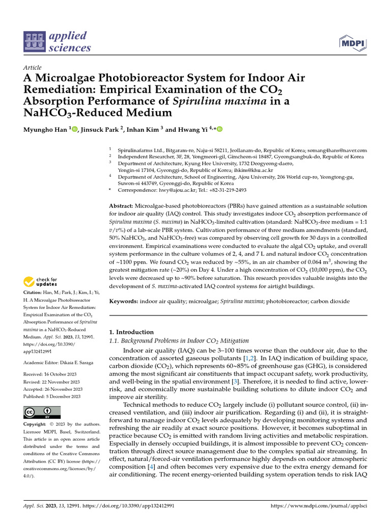 A Microalgae Photobioreactor System For Indoor Air | PDF | Carbon ...