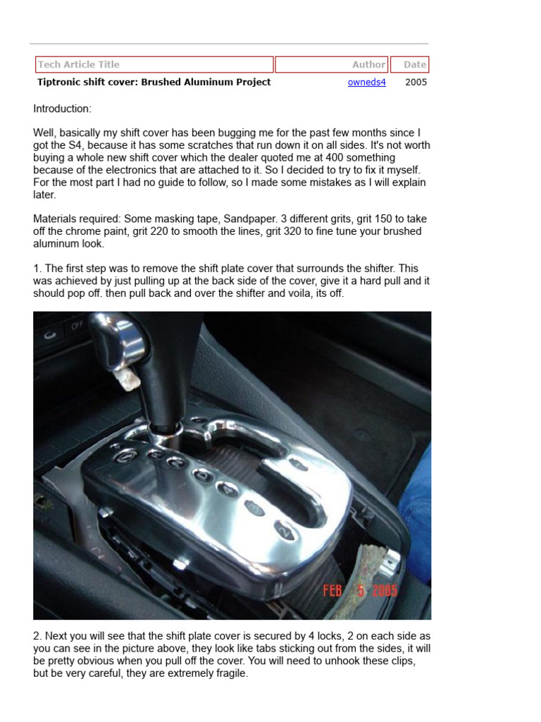DIY Brushed Aluminum Shift Cover Guide | PDF | Home & Garden