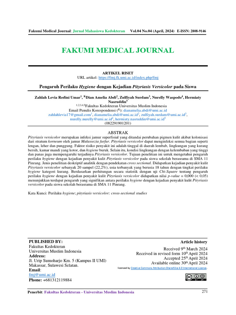 Pengaruh Hygiene Terhadap Pityriasis Versicolor | PDF | Sains & Matematika
