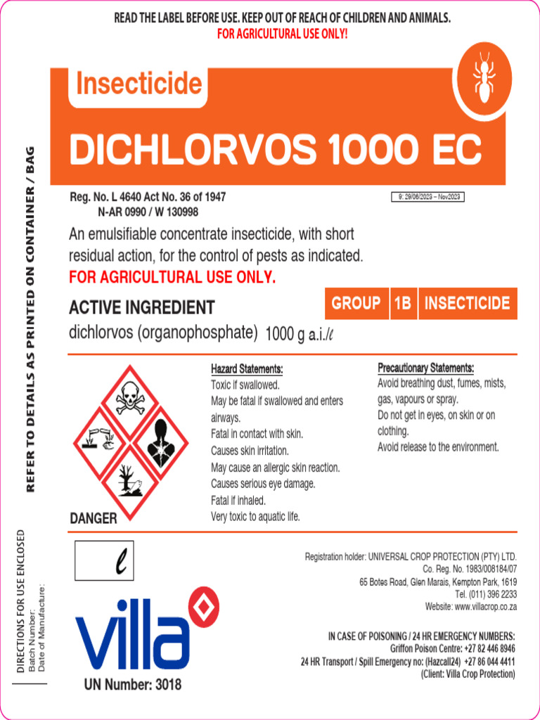 Dichlorvos-1000-EC Nov2023 UCP | PDF | Toxicity | Insecticide