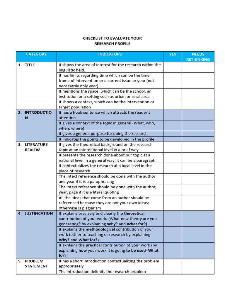 Checklist To Evaluate Your | PDF | Methodology | Science