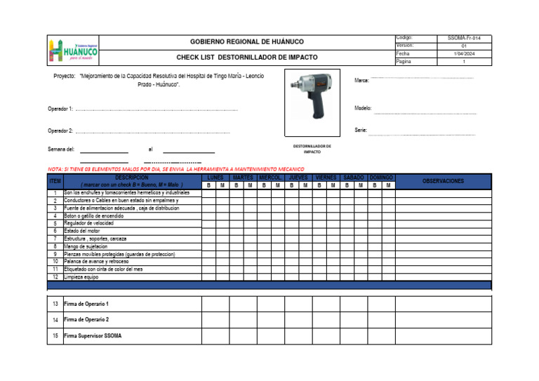 Check list destornillador de impacto | PDF