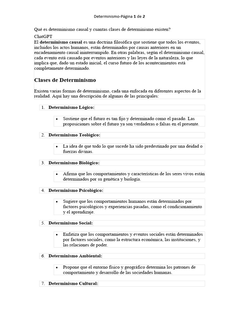 Tipos de determinismo causal explicados | PDF | Determinismo ...