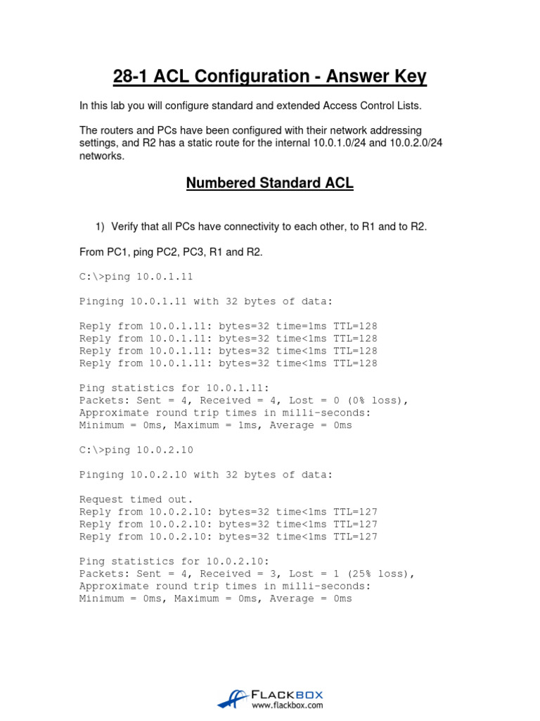 28 1 Acl Configuration Answer Key Pdf Computer Networking Internet Standards