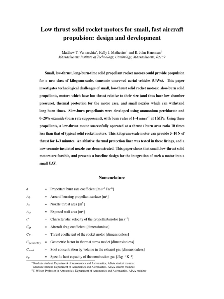 Low-Thrust Solid Rocket Motors for UAVs | PDF | Rocket Propellant | Rocket